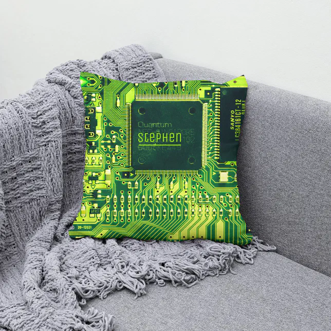 Green printed circuit board • Geek electronic PCB Throw Pillow | Zazzle