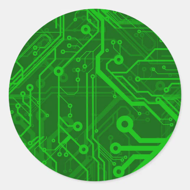 Green Printed Circuit Board Pattern Classic Round Sticker | Zazzle