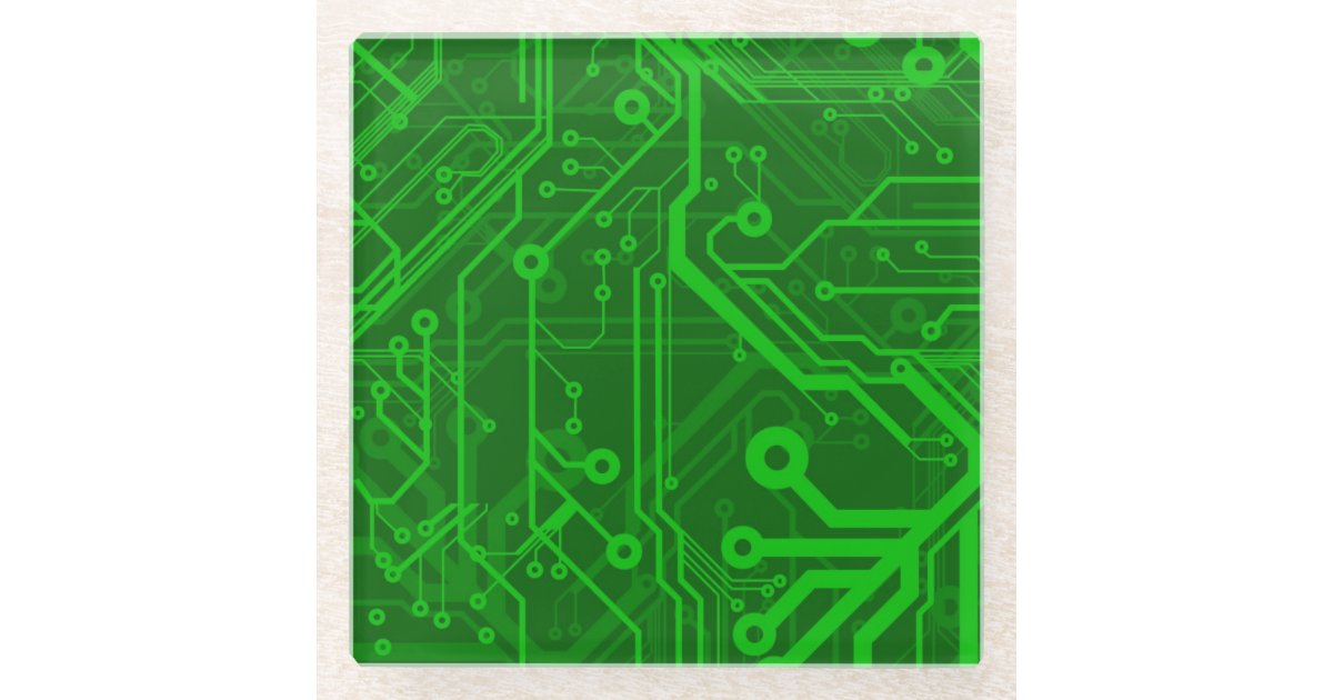 Green Printed Circuit Board Pattern Glass Coaster | Zazzle