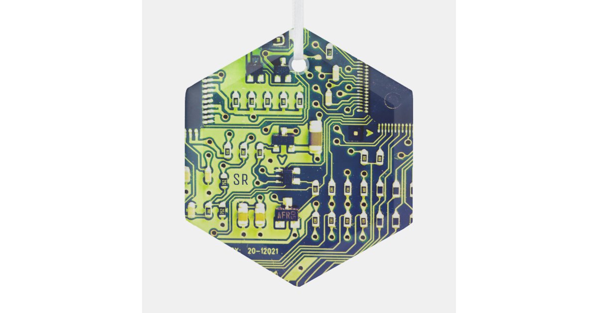 Green printed circuit board PCB Custom Geek Glass Ornament | Zazzle