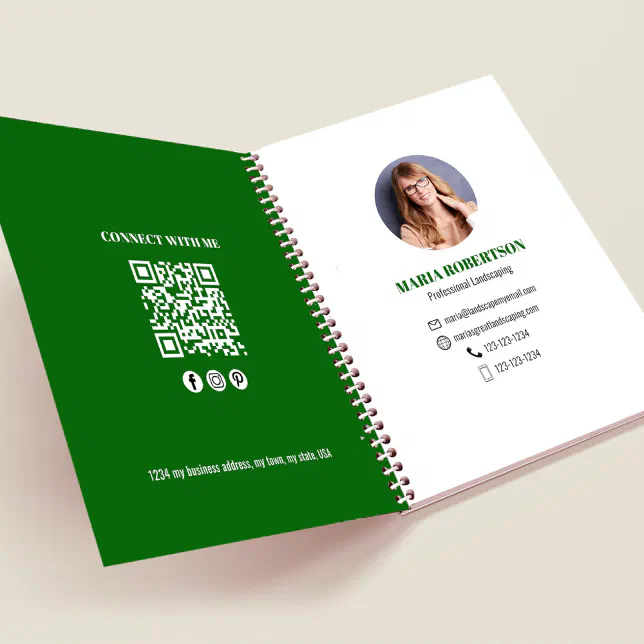 Green Professional Photo Business QR Code Notebook | Zazzle