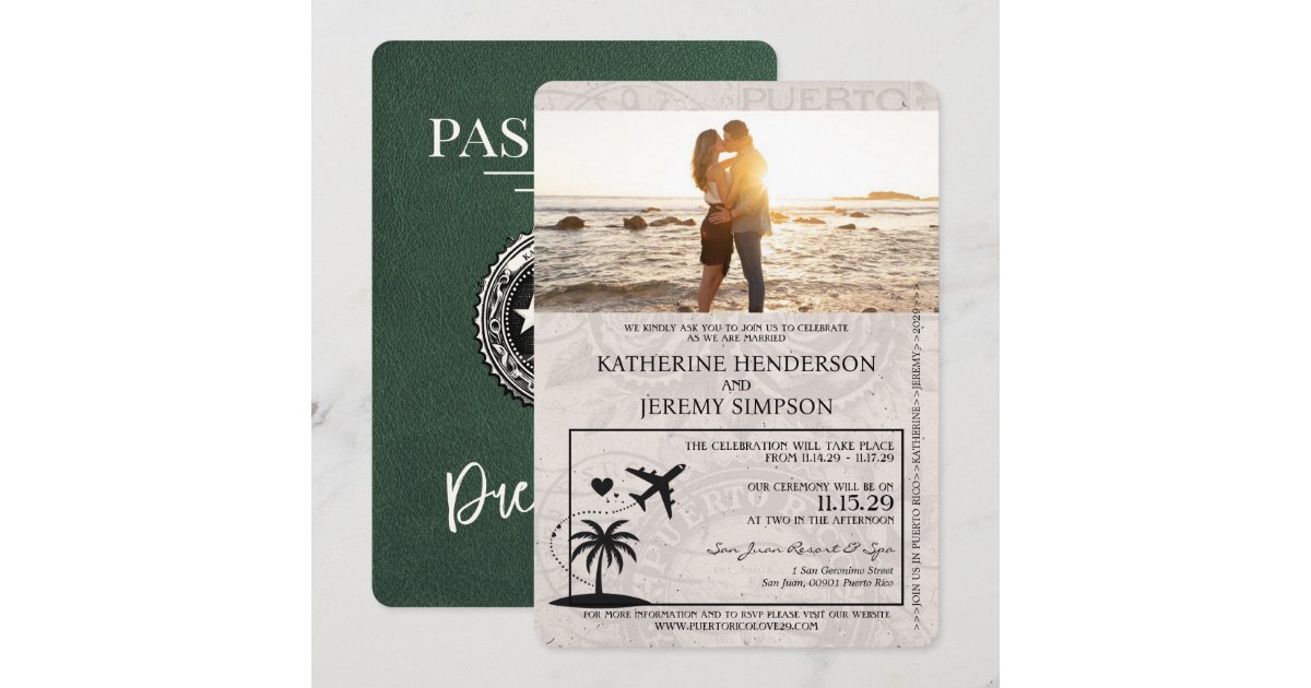Green Puerto Rico Passport Wedding Invitation | Zazzle