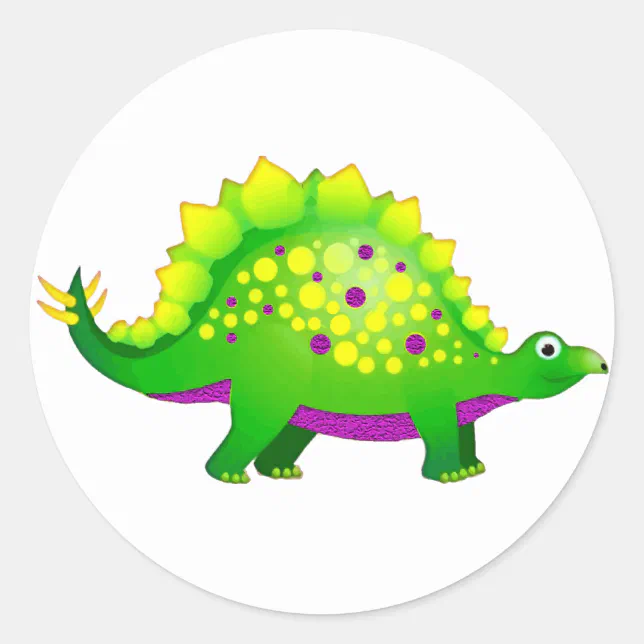 Green And Purple Spiky Dinosaur Classic Round Sticker Zazzle