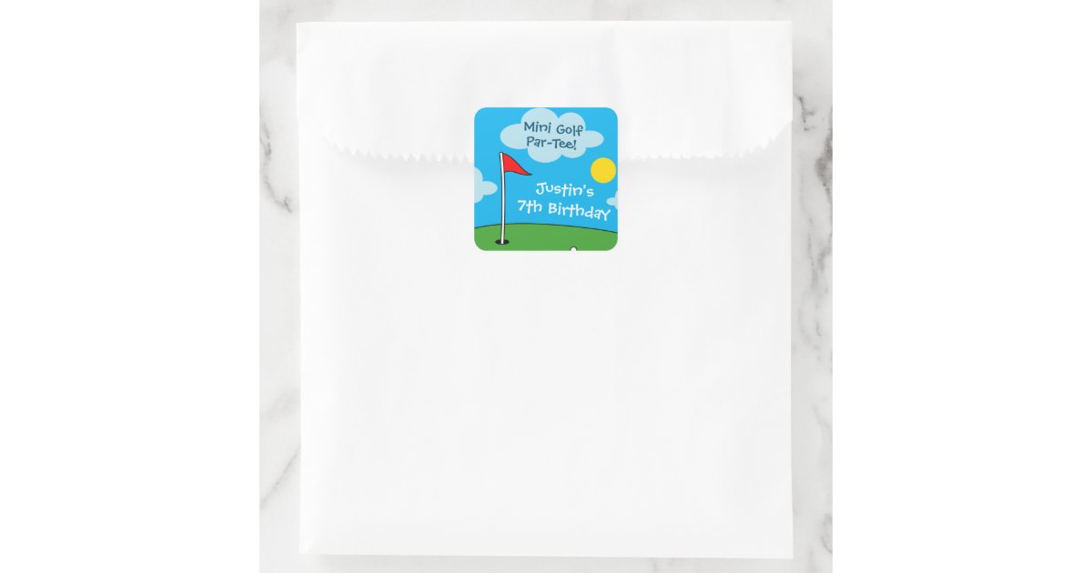 Green putt putt mini golf kids Birthday party Square Sticker | Zazzle