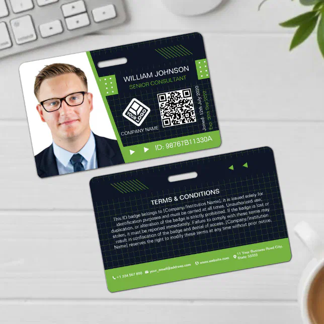 Green QR Code Photo ID Badge | Corporate Employee | Zazzle