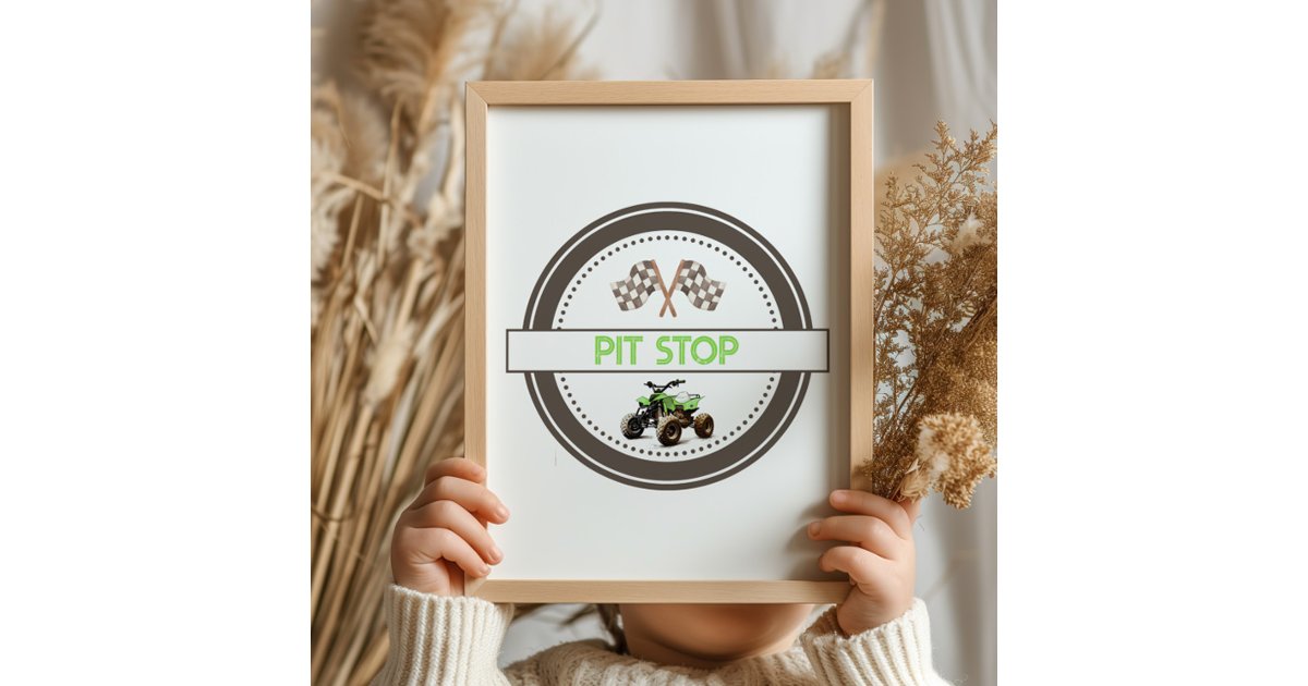Green Quad Bike Pit Stop Birthday Sign | Zazzle