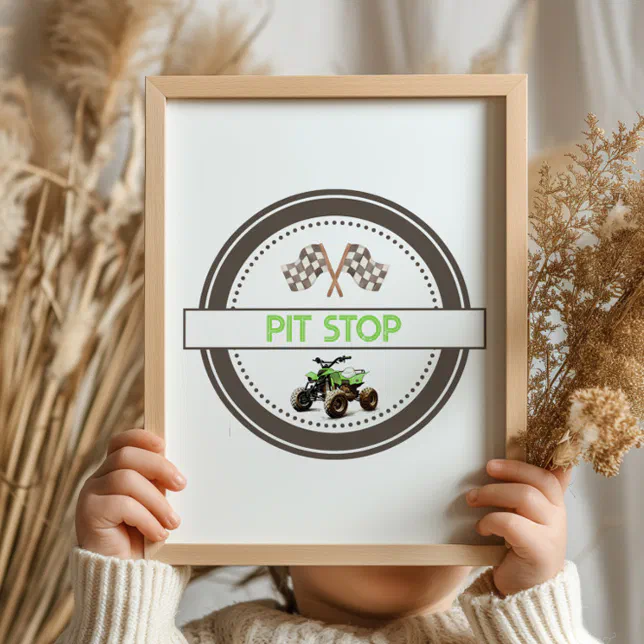 Green Quad Bike Pit Stop Birthday Sign | Zazzle