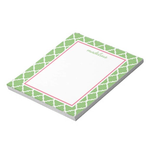 Green Quatrefoil | Pink and Green Preppy Notepad | Zazzle