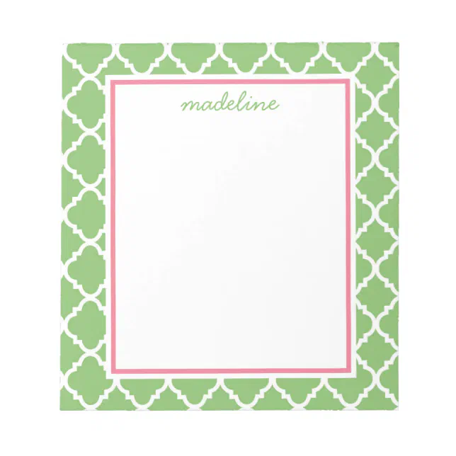 Green Quatrefoil | Pink and Green Preppy Notepad | Zazzle