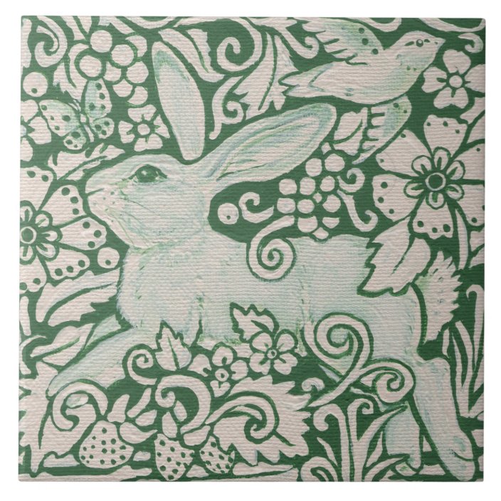 Green Rabbit Running Painting on 6" Tile Trivet | Zazzle.com