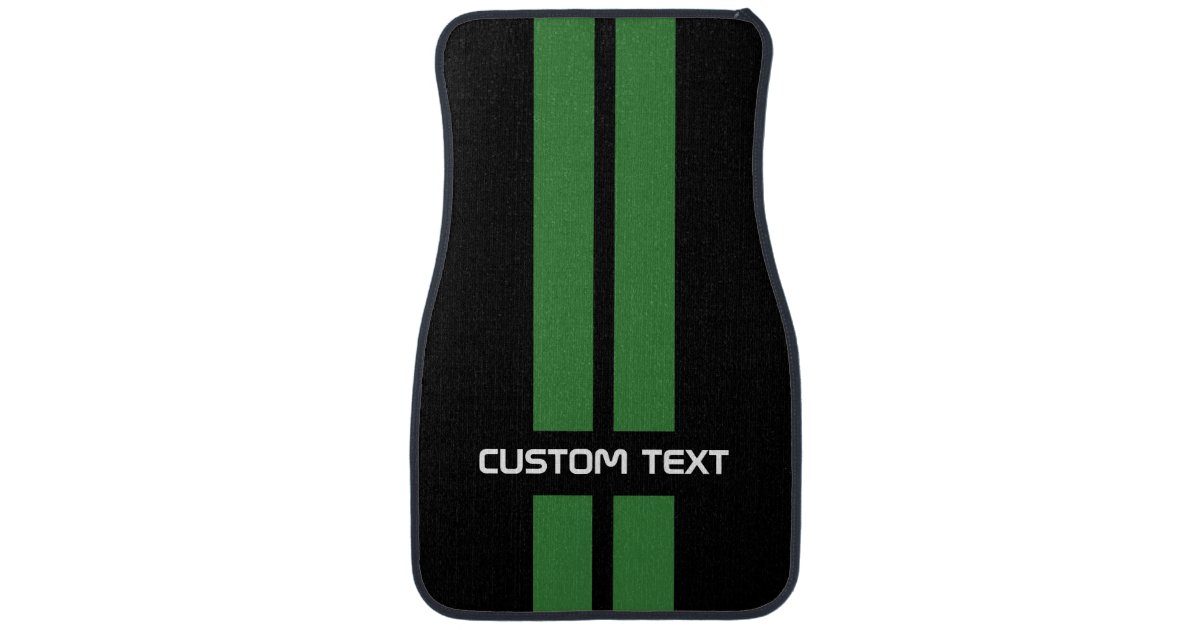 Green Racing Stripes Car Mats - with custom text | Zazzle