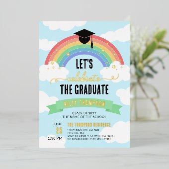 Green Rainbow Clouds Let's Celebrate the Graduate Foil Invitation | Zazzle