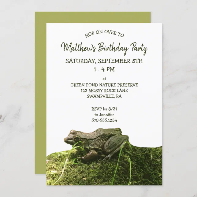 Green Realistic Frog Photo Custom Party Invitation | Zazzle