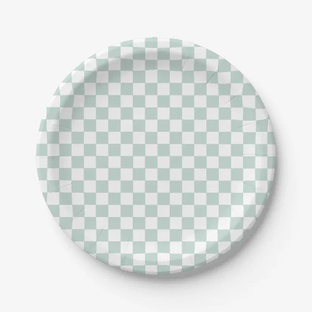Green Retro Checker birthday Paper Plates | Zazzle