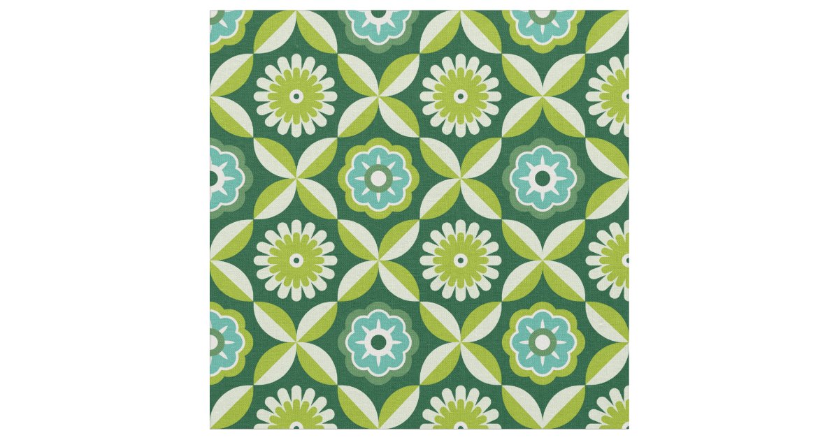Green retro flowers fabric | Zazzle