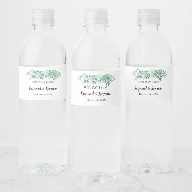 Green Roses Bridal Shower Wedding Water Bottle Label | Zazzle