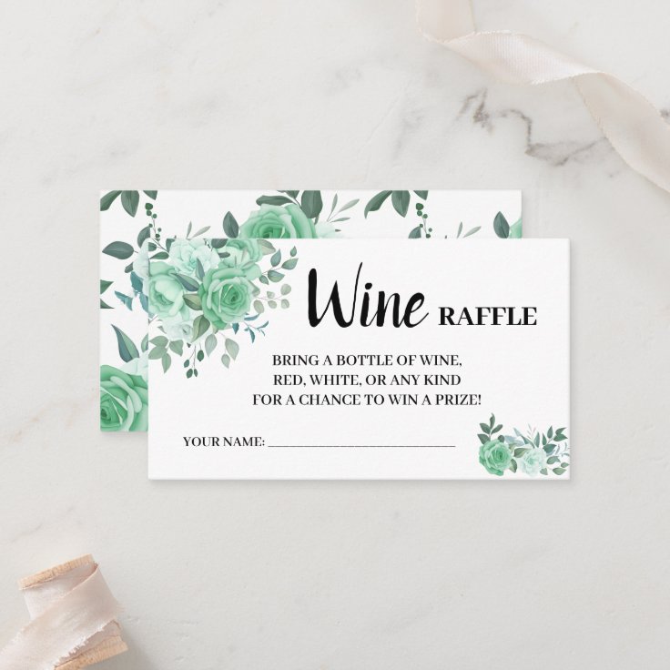 Green Roses Wine Raffle Ticket Bridal Shower card | Zazzle