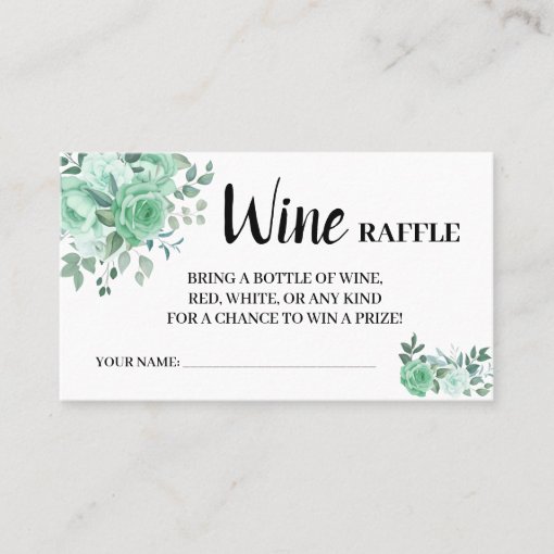 Green Roses Wine Raffle Ticket Bridal Shower card | Zazzle