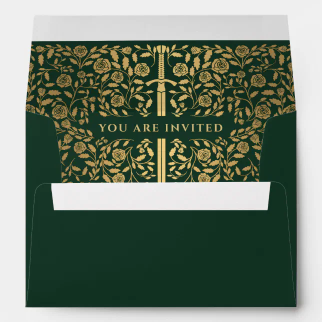 Green Royal Medieval Gold Sword Wedding Envelope | Zazzle