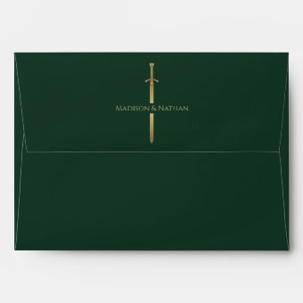 Green Royal Medieval Gold Sword Wedding Envelope | Zazzle