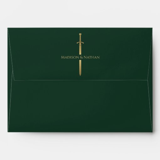 Green Royal Medieval Gold Sword Wedding Envelope | Zazzle