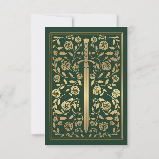 Green Royal Medieval Gold Sword Wedding Invitation | Zazzle
