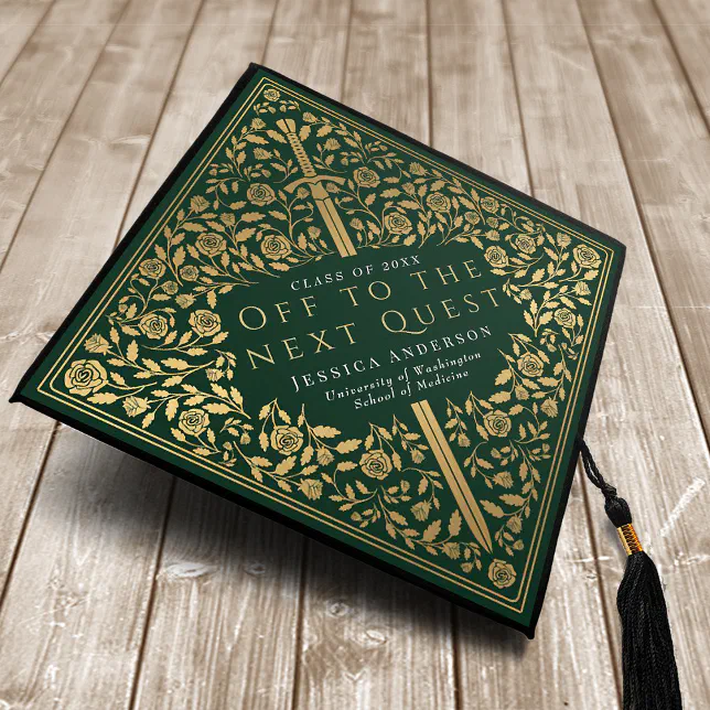 Green Royal Medieval Sword Next Quest Graduation Cap Topper | Zazzle