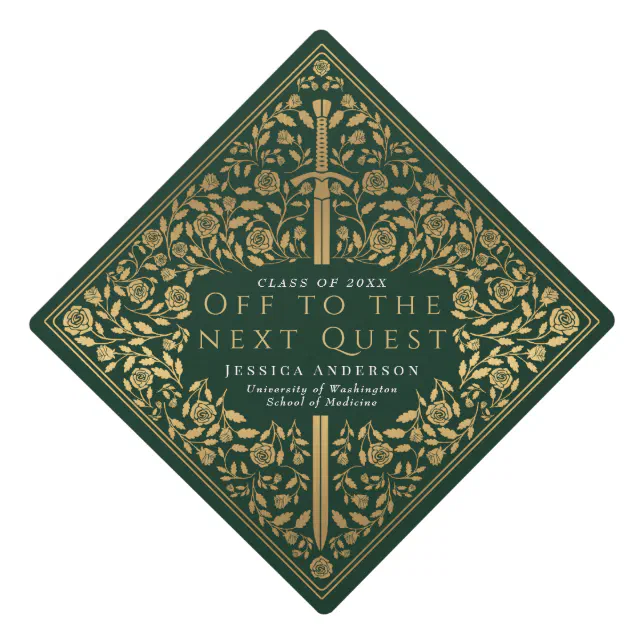 Green Royal Medieval Sword Next Quest Graduation Cap Topper | Zazzle