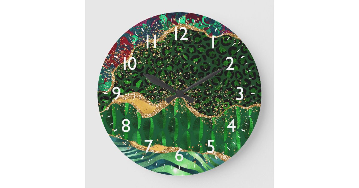 Green Safari Animal Print Agate Large Clock | Zazzle
