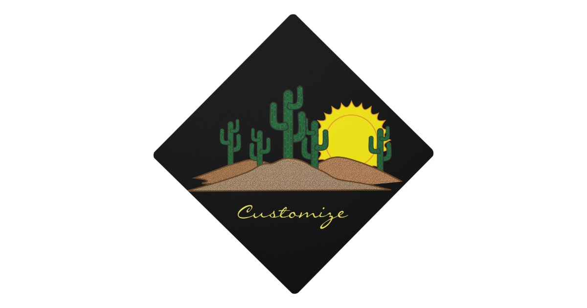 Green Saguaro Cactus Desert Sunset Graduation Cap Topper | Zazzle