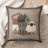 Green Saltbox Home With Sheep - Primitive Country Throw Pillow | Zazzle