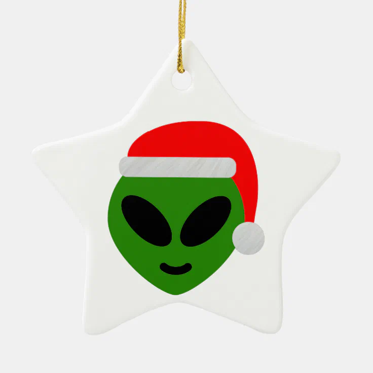 green santa alien emoji ceramic ornament | Zazzle