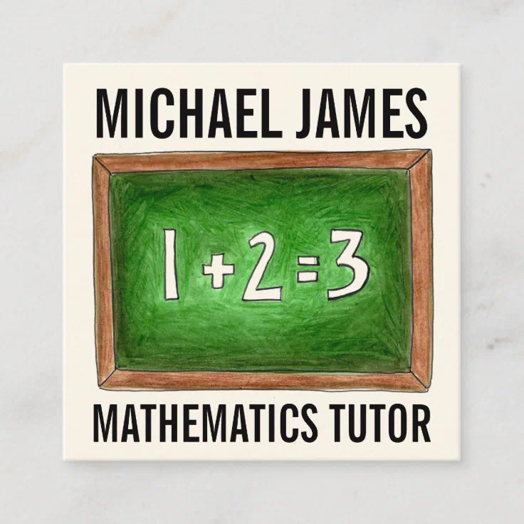 Green School Chalkboard Slate Math Tutor Teacher Square Business Card ...