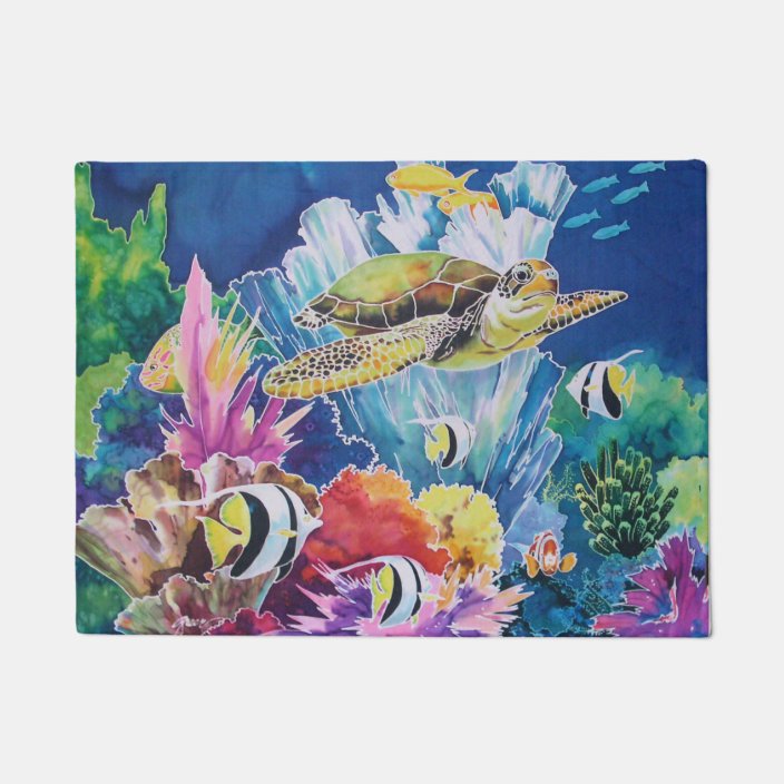 Green sea turtle Ocean Reef Scene with Fish Doormat | Zazzle.com