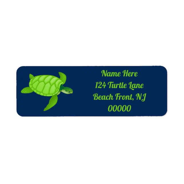 Green Sea Turtle on Navy Return Address Label | Zazzle