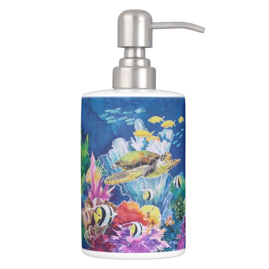 Green Sea Turtle Tropical Ocean Fish Soap Dispenser & Toothbrush Holder ...