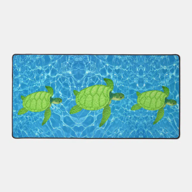 Green Sea Turtles on Turquoise Water Background Desk Mat | Zazzle
