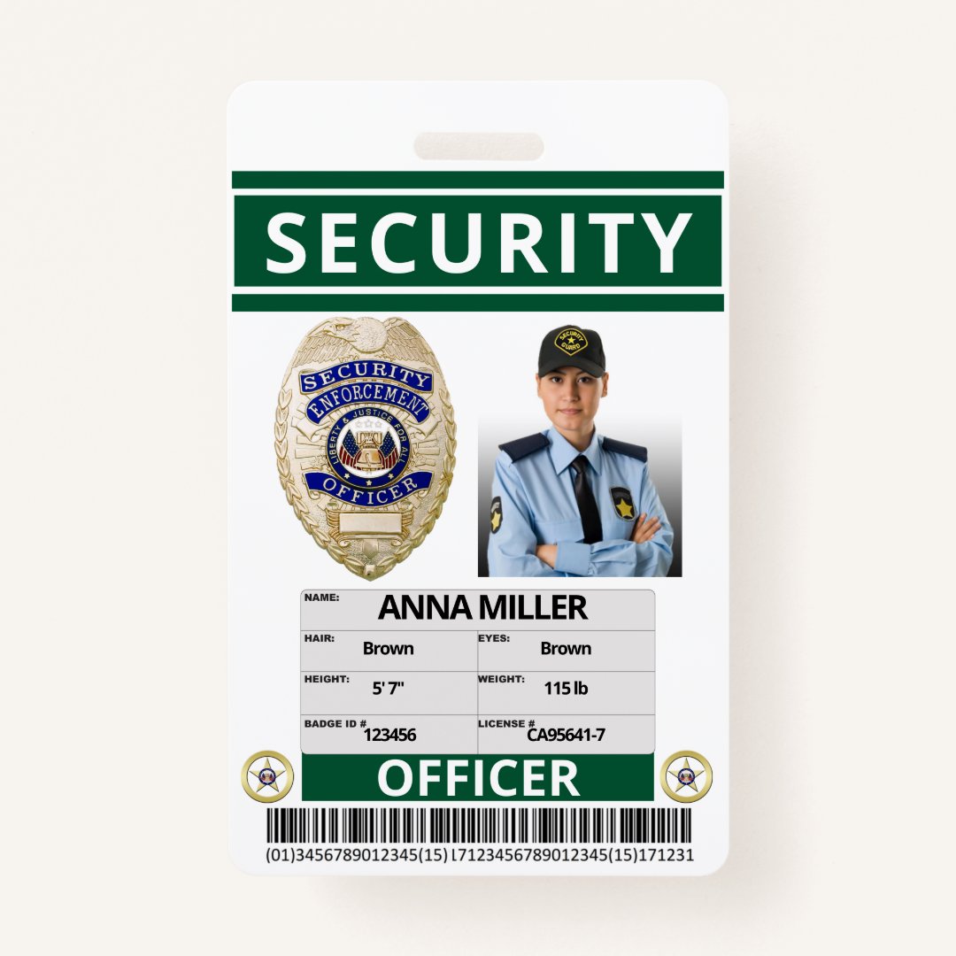 Green Security Officer Custom Print Guard Employee Badge | Zazzle
