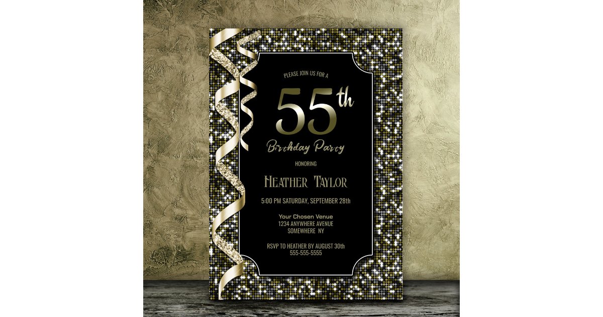 Green Sequins 55th Birthday Party Invitation | Zazzle