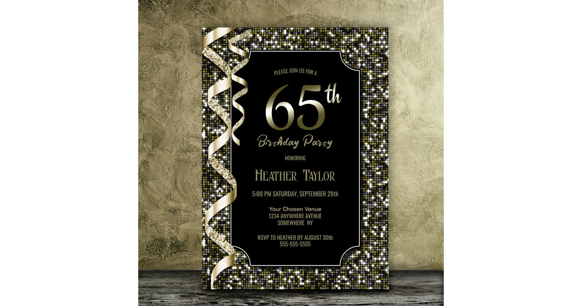 Green Sequins 65th Birthday Party Invitation | Zazzle