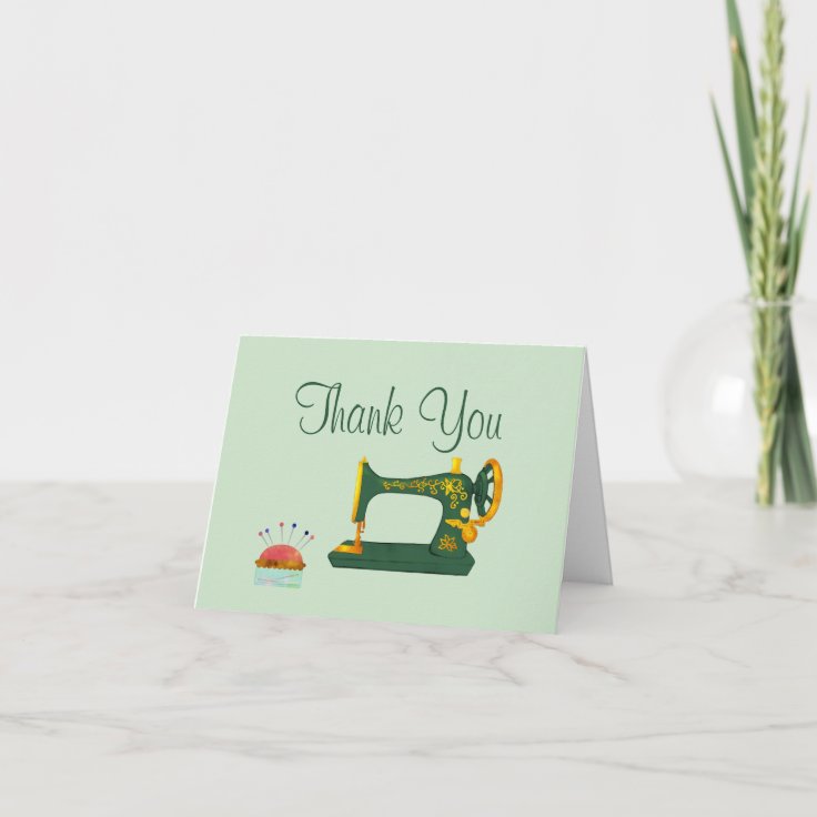 Green Sewing Machine Thank You Note Card | Zazzle