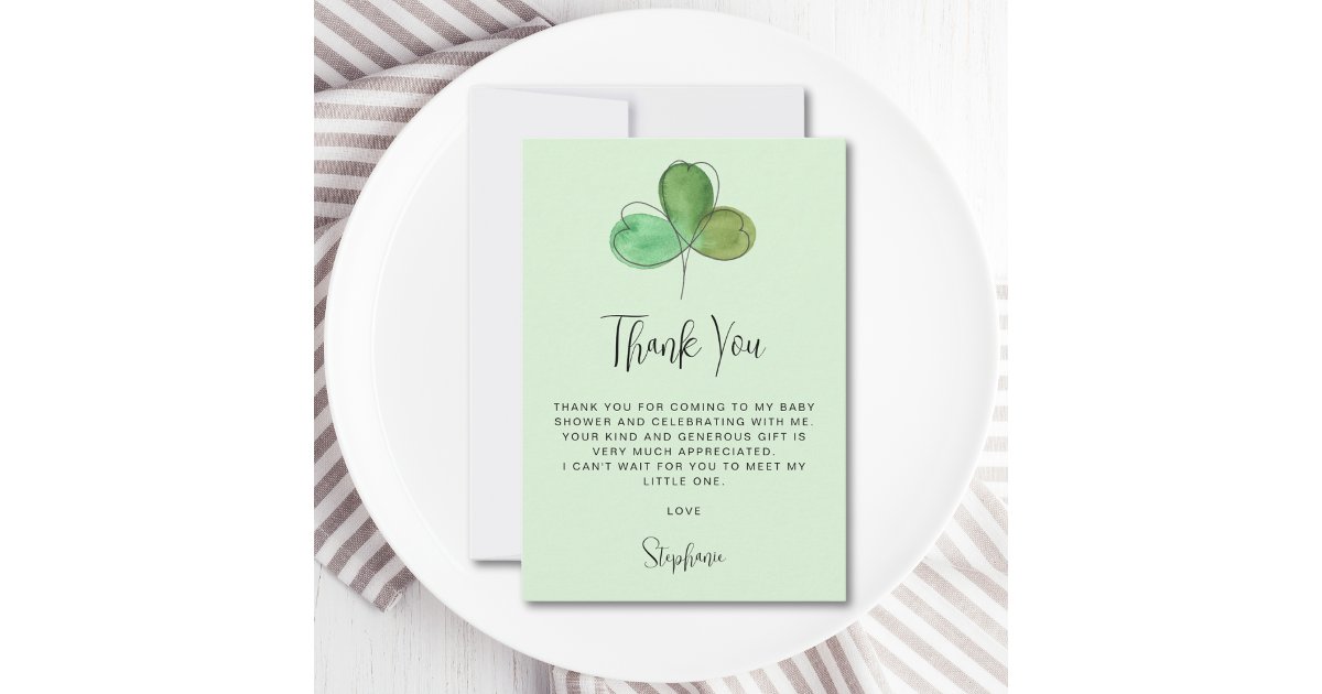 Green Shamrock Baby Shower Thank You Card | Zazzle