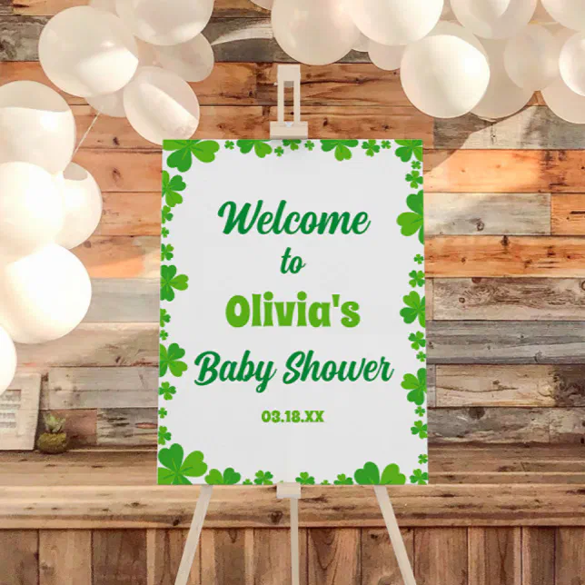 Green Shamrock Baby Shower Welcome Sign | Zazzle