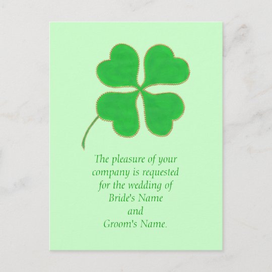 Green Shamrock Gold Wedding Invitation Postcards | Zazzle.com