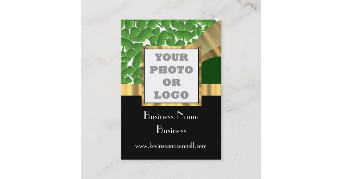 Green shamrock photo logo business card | Zazzle