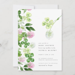 Green Shamrock Purple Clover Irish Baby Shower Invitation | Zazzle