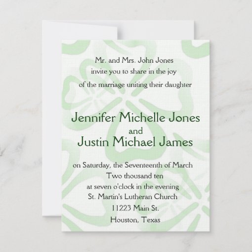 Green Shamrock Wedding Invitation | Zazzle