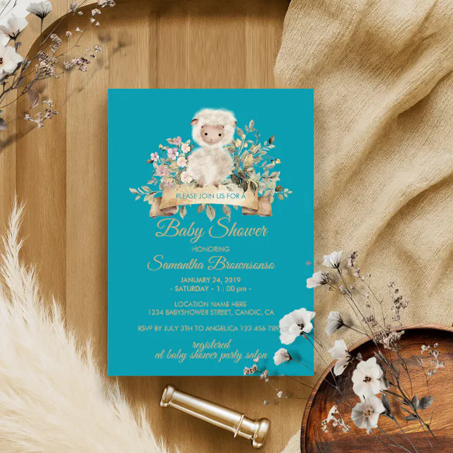 Green Sheep Lamb Botanical Baby Shower Invitation | Zazzle
