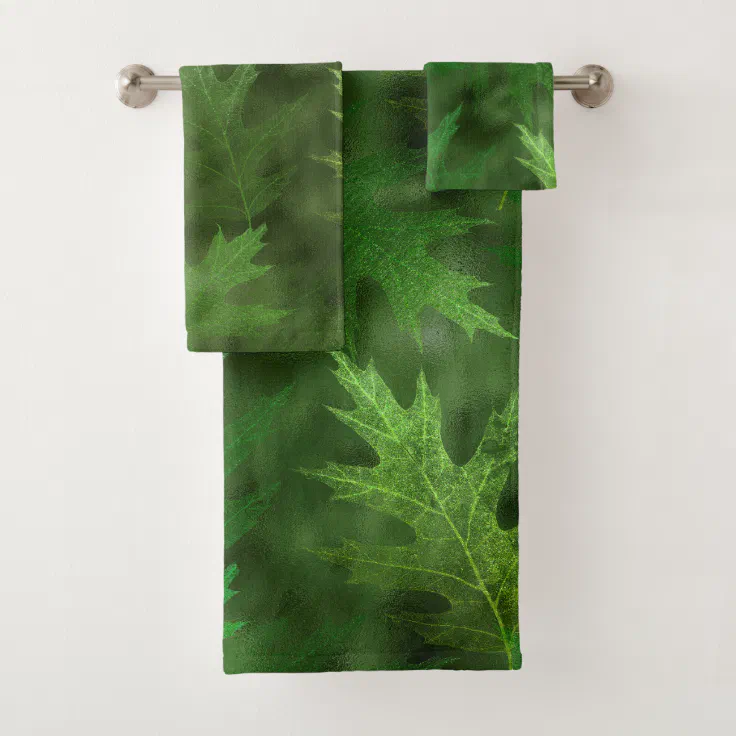Green Shimmer Pretty Leaf Leaves Autumn Bath Towel Set | Zazzle