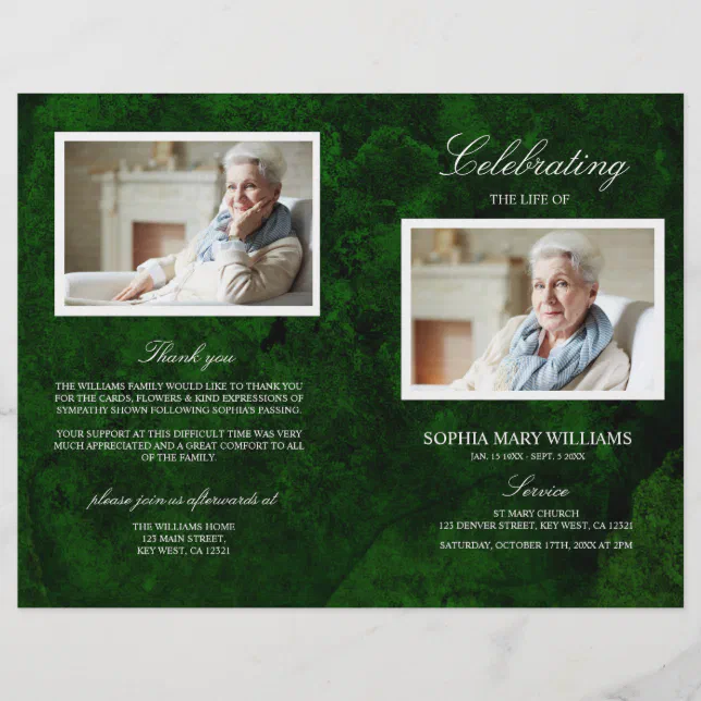 Green & Silver Funeral Program | Order of Service | Zazzle
